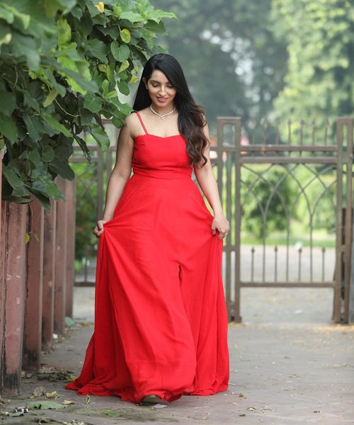 G59(2) , Red Tube Slit Cut Prewedding Long Trail Gown, Size(All ...